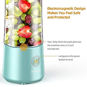 2021 Hotsch Portable Blender, 13.5 Oz Personal Size Juicer Cup for Smoothies and Shakes, USB Rechargeable with Six Blades, for Sports Travel and Outdoors - Blue