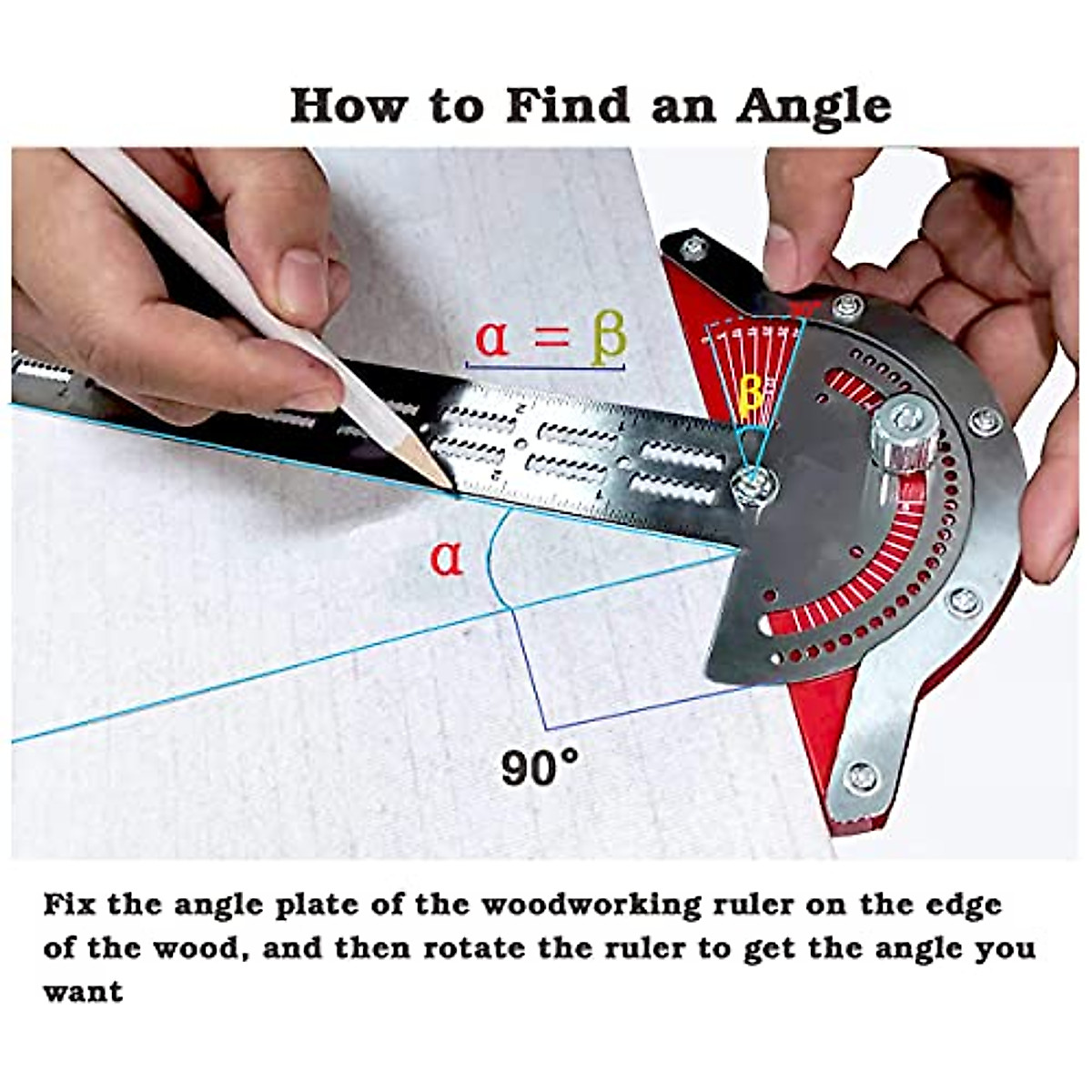 MUSIBO Protractor Angle Finder, Woodworkers Edge Ruler, T Square, T Ruler, Straight Edge inch Ruler,Multi-Function Angle Measure Tool Woodworking Metal Ruler Kit with Wall Hanging Storage Rack(18in)