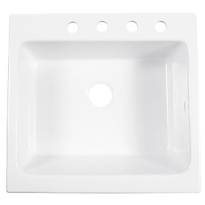 Sinkology Parker Crisp White Fireclay 26" Single Bowl Quick-Fit Drop-In Farmhouse Apron Kitchen Sink with 4 Holes and Drain