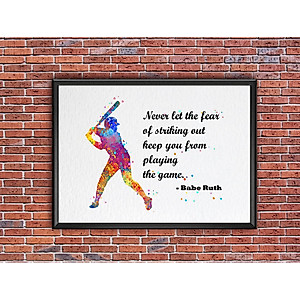Dignovel Studios 8X10 Unframed Baseball Practice Never Let the Fear of Striking Out Quotes Watercolor Art Print Inspirational Wall Art Housewarming Office Home Decor DN554