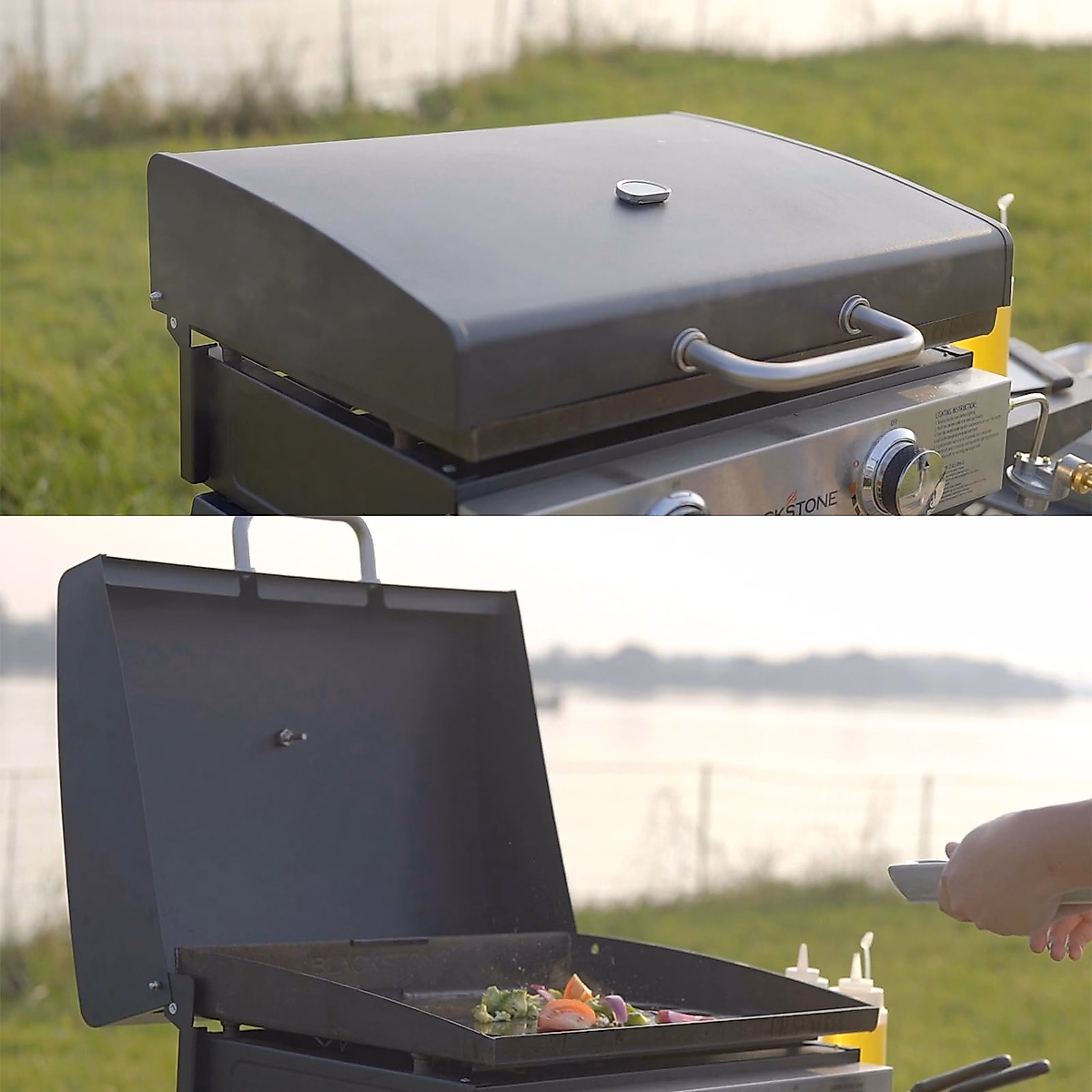 5011 Hard Cover Hood with Temperature Gauge for Blackstone 22 inch Table Top Griddle, Griddle Lid and Heavy Duty Grill Cover & Bag for Blackstone 22" Table Top Griddles, Black