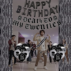 Black 30th Birthday Decorations for Women or Men, Death to My 20s Decorations, Death to My Twenties Banner Number 30 Balloons Rip to My 20s Sash Cake Toppers for Rip 20s Birthday Decorations