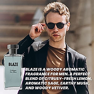 NovoGlow Blaze Eau de Parfum Cologne for Men With Luxurious Suede Pouch - Marine Breeze, Sandalwood And Sensual Musk Wood Notes– 100ml – 3.4 oz – Great Gift For Men