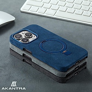 AKANTRA Alcantara Case for Apple iPhone 15 Pro Max, Handmade Half-Wrapped Synthetic Suede Cover, Magnetic Holder Ring Compatible with Magsafe Wireless Charging (iPhone15 Pro Max, Black)