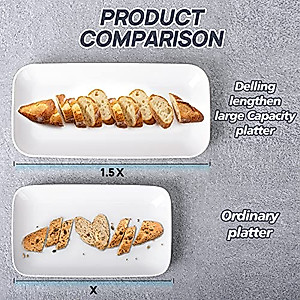 DELLING 13.5" Serving Platter Set of 4, Platters for Serving Food, White Serving Trays for Party, Rectangle Serving Plates for Sushi, Meat, Dessert, Oven Safe, Trays for Halloween/Christmas Party