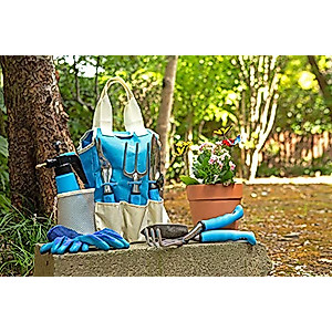 Kit4Pros Garden Tool Set Gardening Gifts for Women & Men & Birthday | Heavy Duty Tools Kit | Pruning Shears | Gardener Gloves| Sprayer| Weeder| Trowel| Storage Tote Bag Organizer