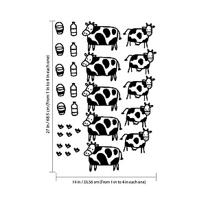 Set of 17 Vinyl Wall Art Decal - Cow - 27" X 14" - Cool Adhesive Sticker Cute Farm Animal Design for Baby Kids Room Bedroom Playroom School Classroom Nursery Decor