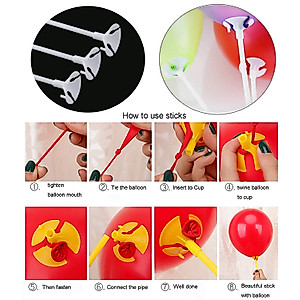 Horolas 100 Pieces Balloon Sticks Holders with Cups 16 Inch for Party, Birthday, Wedding, Anniversary Decoration, White