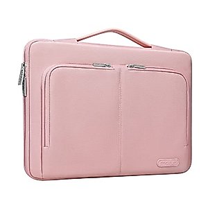 MOSISO 360 Protective Laptop Sleeve Bag Compatible with MacBook Air 15 inch M2 A2941 2023/Pro 16 inch 2023-2019/Pro Retina 15 A1398, 15-15.6 inch Notebook with 2 Same Front Pockets&Belt, Pink