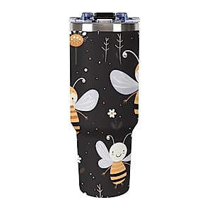 Floral Bee 40 Oz Car Cup Stainless Steel Travel Mug Leak-Proof Insulated Tumbler with Handle Violet-style