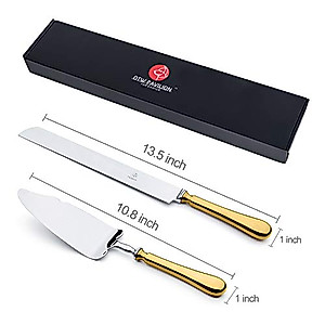 OTW PAVILION 2 Piece Wedding Cake Knife and Server Set,Gold 18/10 Stainless Steel Dessert Set Pie Server Cake Cutter Knife for Birthday,Anniversary,Holiday,Baby Shower,Party