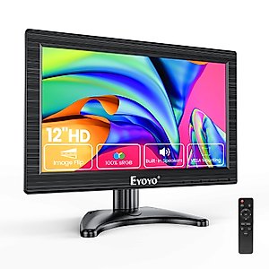 Eyoyo 12 Inch Monitor 16:9 Mini HDMI Monitor Screen 1366x768 Small TV Monitor Display with HDMI VGA BNC AV USB Input for Computer PC RasPi Laptop CCTV Security Analog Camera