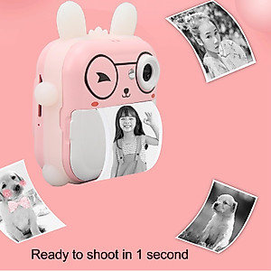 Kids Camera, Cartoon Smart KidsCamera, Portable Cute Print Kids Digital Selfie Camera Toys, Thermal Print Digital Mini Camera for 3 4 5 6 7 8 9 Year Old Girls and (Pink