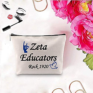 PXTIDY Greek Sorority Gift Appointment Makeup Bag for Women Zeta Educators Rock 1920 Cosmetic Bag Sisterhood Gift Sorority Paraphernalia Gift(beige)
