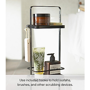 Yamazaki Home Wire Standing Shower Caddy with Bath Shelf Baskets, Steel, Tall, Water Resistant, No Assembly Req.