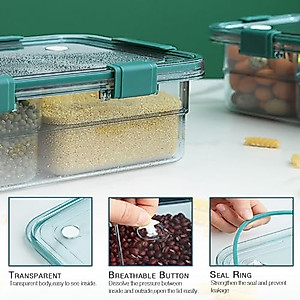 [Green]Air Tight Fresh Container,Divided Container Box with 4 Removable Boxes,Portable Travel Snack Containers,Food Storage Container with Vents Stay Fresh Containers,for Fruit Vegetable Salad Snack