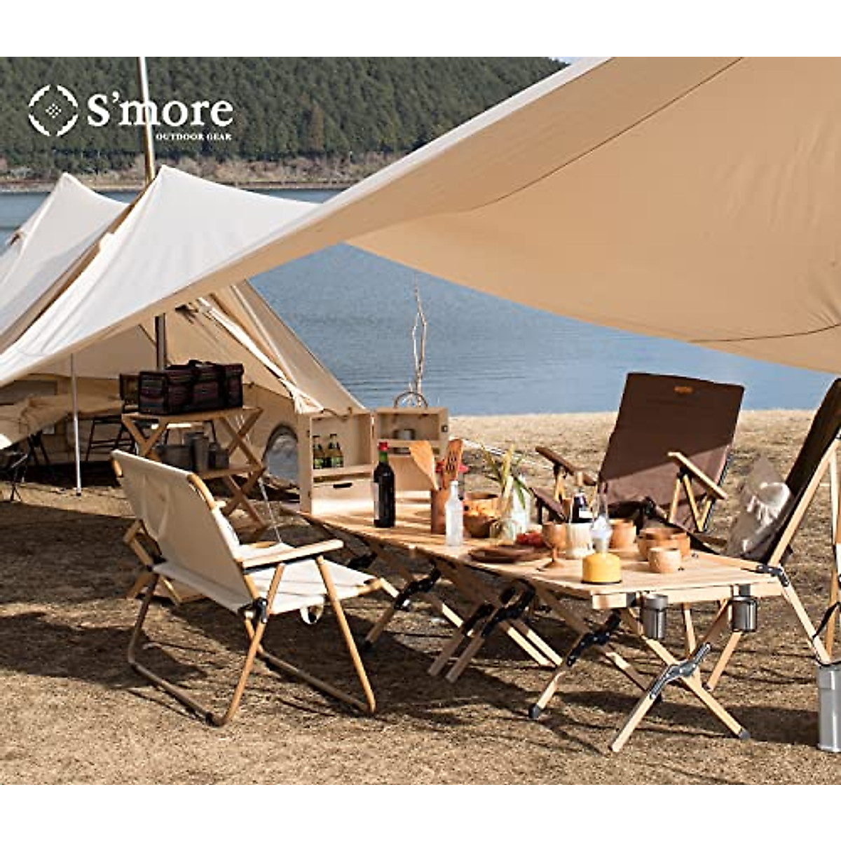 S'more Folding Picnic Table, Portable Camping Table with Carry Bag, Wood Outdoor Table for Picnic, Camping, Travel, Party, Beach, Garden, Patio, gailgating, BBQ,Easy to Assembly (M Size-90cm)