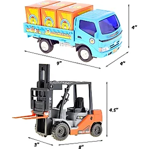 PowerTRC Forklift & Truck Play Set Friction Powered | Warehouse,Construction Pretend Toy Set, Toddler Cars Trucks | Gifts Toy Boys Ages 3-5,6,7,8,9+