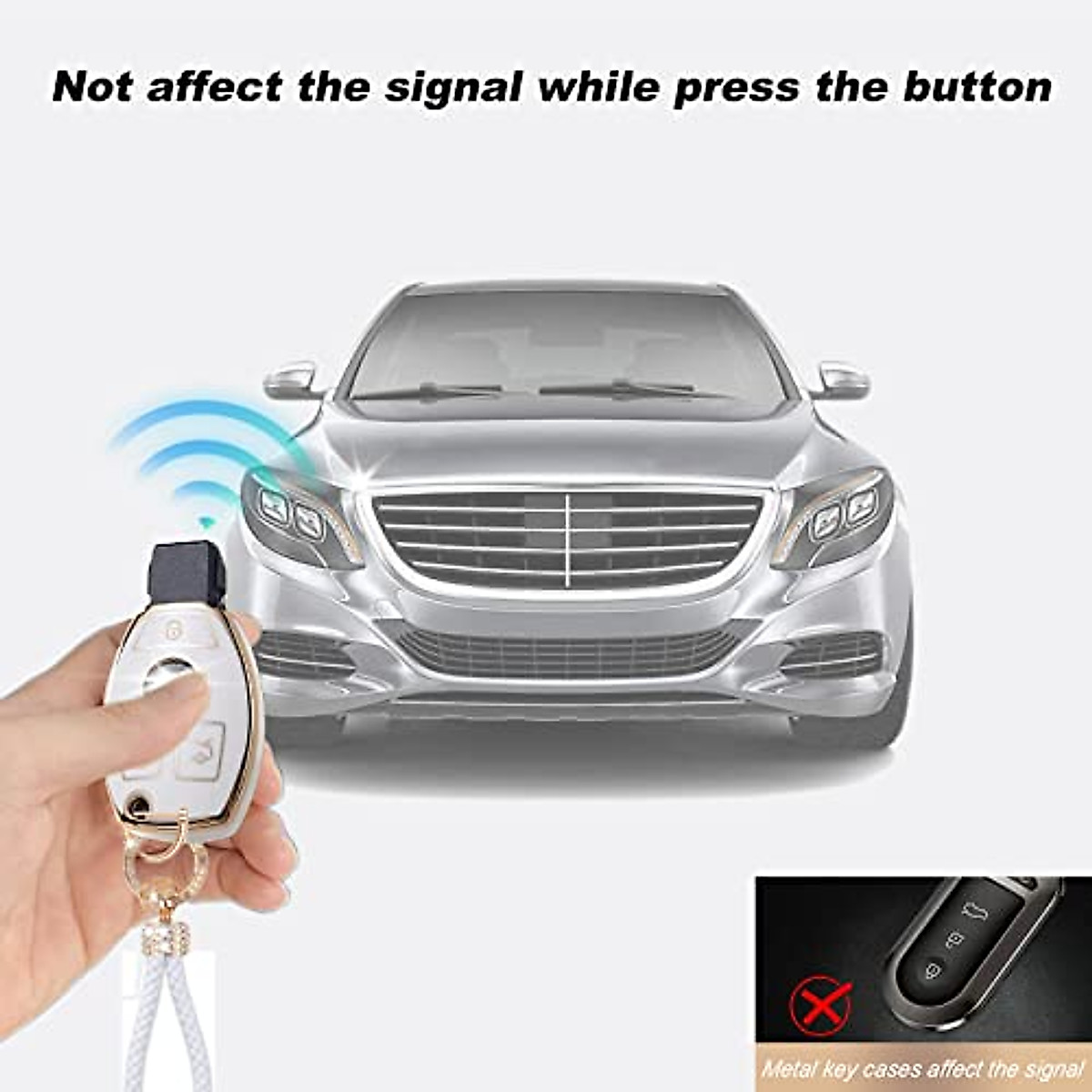 ZRIOYO For Mercedes Benz Key Fob Cover, Compatible with Mercedes Benz C E S M CLS CLK G Class Smart Key Protector with Keychain Lanyard