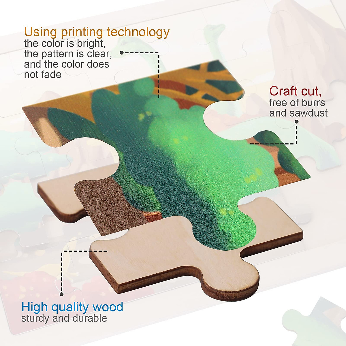 BESTAMTOY Wooden Dinosaur Puzzles for Kids Ages 3-5.4 Packs 24 PCs Jigsaw Puzzles Preschool Educational Brain Teaser Boards Toys Montessori Toys for 3 Years Old and Up