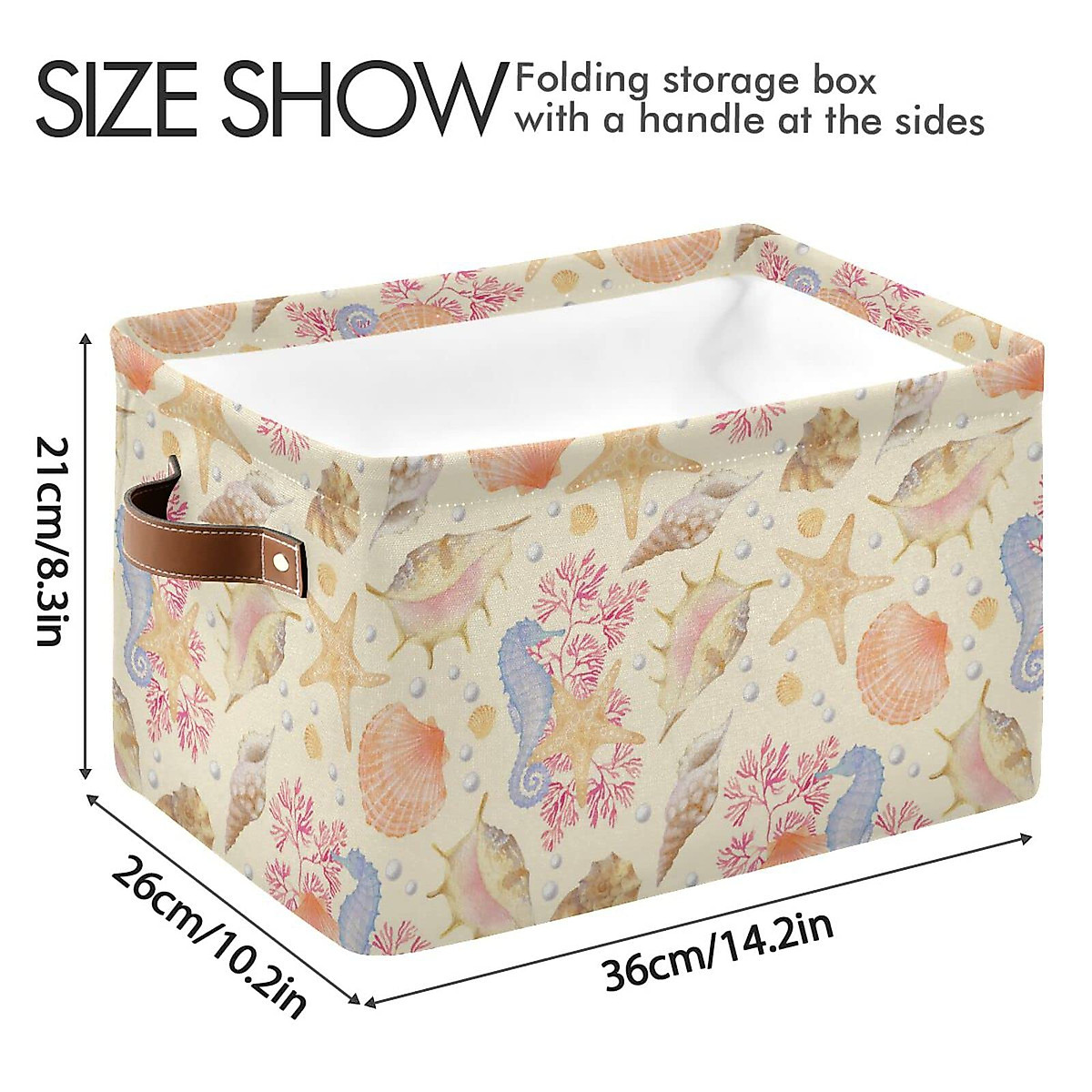 Kigai Collapsible Storage Basket with Handles, Vintage Seahorse Canvas Fabric Storage Bins Toys Clothes Organizer for Bedroom, Nursery, Shelves, Closets (1PACK)