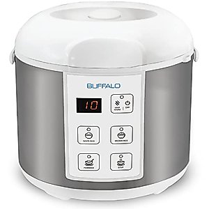 Buffalo Classic Rice Cooker with Clad Stainless Steel Inner Pot (10 cups) - Electric Rice Cooker for White/Brown Rice, Grain - Easy-to-clean, Non-Toxic & Non-Stick, Auto Warmer