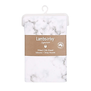 Lambs & Ivy Signature Gray/White Marble Organic Cotton Fitted Crib Sheet