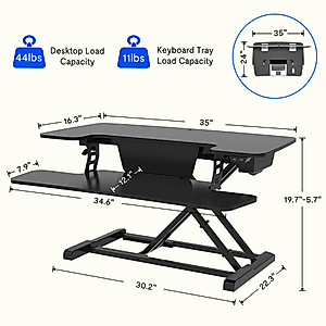 FLEXISPOT Motorized Standing Desk Converter 35" Wide Electric Stand up Desk Riser for Monitor and Laptop,Black Height Adjustable Desk for Home Office