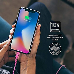 iHome USB C to Lightning Cable: Nylon Braided, Apple MFi Certified,for iPhone 12/12 Pro/12 Pro Max/12 Mini/ 11/11 Pro/ 11 Pro Max, AirPods Pro(Supports Power Delivery w/18W Type C Charger),10 Ft,Pink