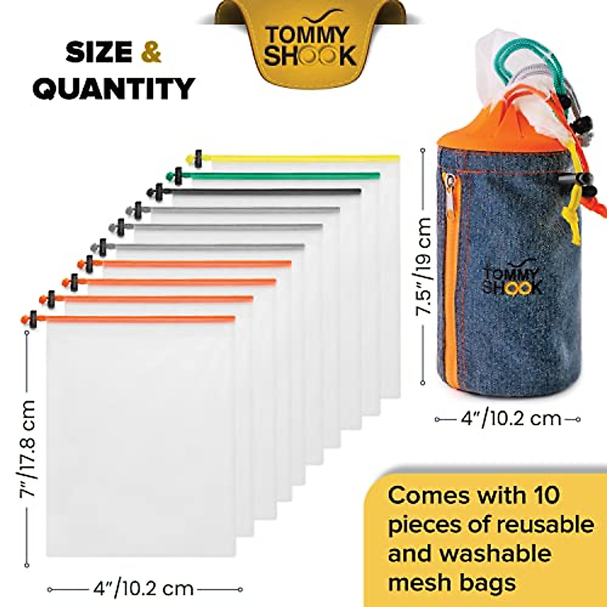 TOMMY SHOOK Reusable Mesh Produce Bags - Storage Bags Dispenser, Reusable Vegetable Produce Bags - Mesh Bags for Vegetables, Vegetable Bags for Refrigerator, Reusable Produce Bags Grocery Washable
