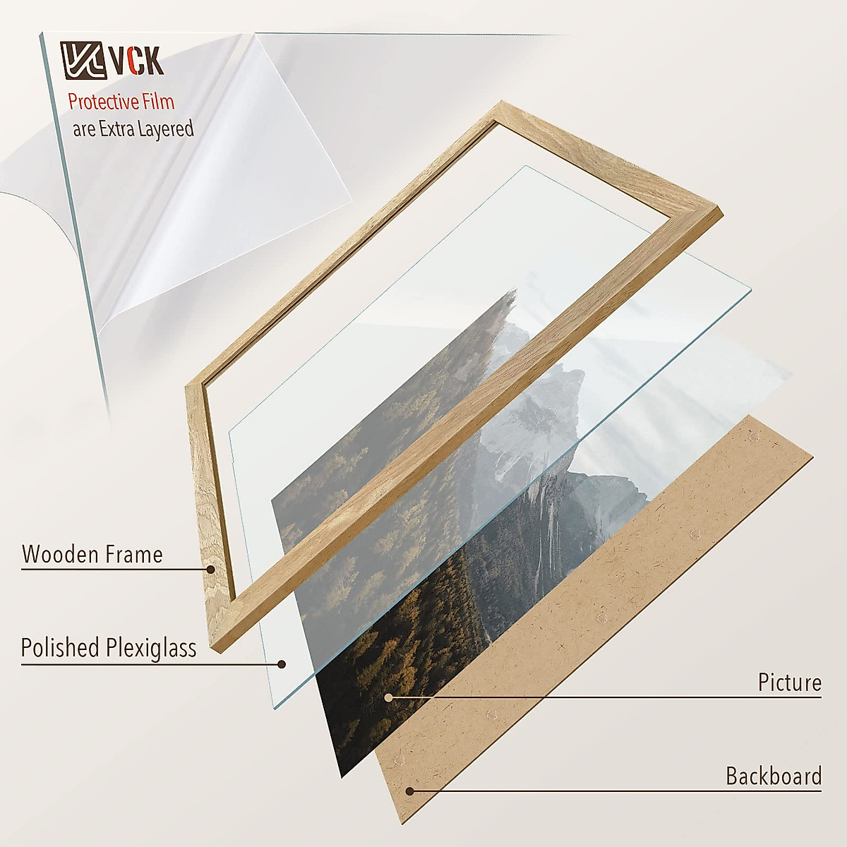 VCK 16x20 Poster Frames for Wall - 3 pack, Beige Natural Solid Wood Picture Frame, Exclusive Wood Grain