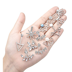 Tornito 12 Pairs Lotus Flower Earring Studs Chic CZ Earrings Jackets For Wome Silver Tone