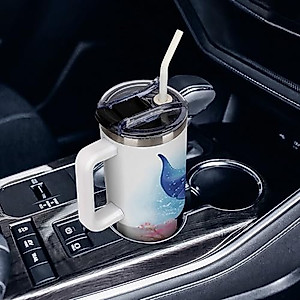 WYUSPGK 40oz Stainless Steel Car Mug, Sea Animals Stingrays Print Travel Mug, Double-Wall Insulated with Straw, Perfect for Car, Office, Outdoor