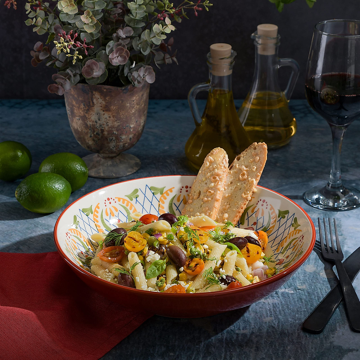 Laurie Gates by Gibson Hand Painted Tierra Mix and Match Dinnerware Set, Pasta Bowl (10.5"), Assorted