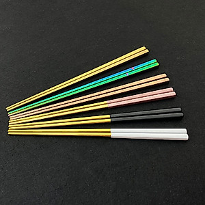 6Pair 23cm Chopsticks 304 Stainless Steel Square Chinese Silver Metal Chopstick Reusable Chop Stick Kitchen Tools (Color : Black Gold)