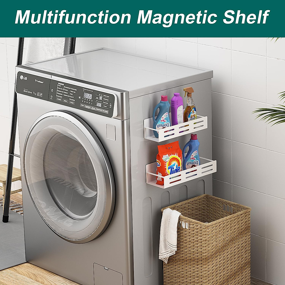 MFTEK Magnetic Spice Rack Organizer, 4 Pack Hanging Spice Rack for Refrigerator and Microwave Oven, Moveable Space Saving Fridge Shelf for Metal Cabinet, Black