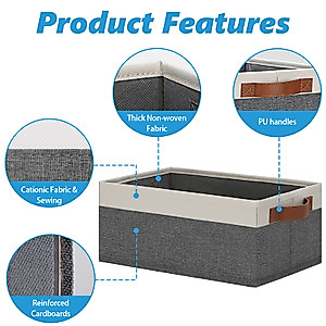 GhvyenntteS Small Fabric Storage Bins 6 Pack, Storage Basket with Leather Handles, Closet Storage Bins for Shelves, Storage Baskets for Shelves, Home, Office (Grey/White, 11.8" x 7.87" x 5.11")