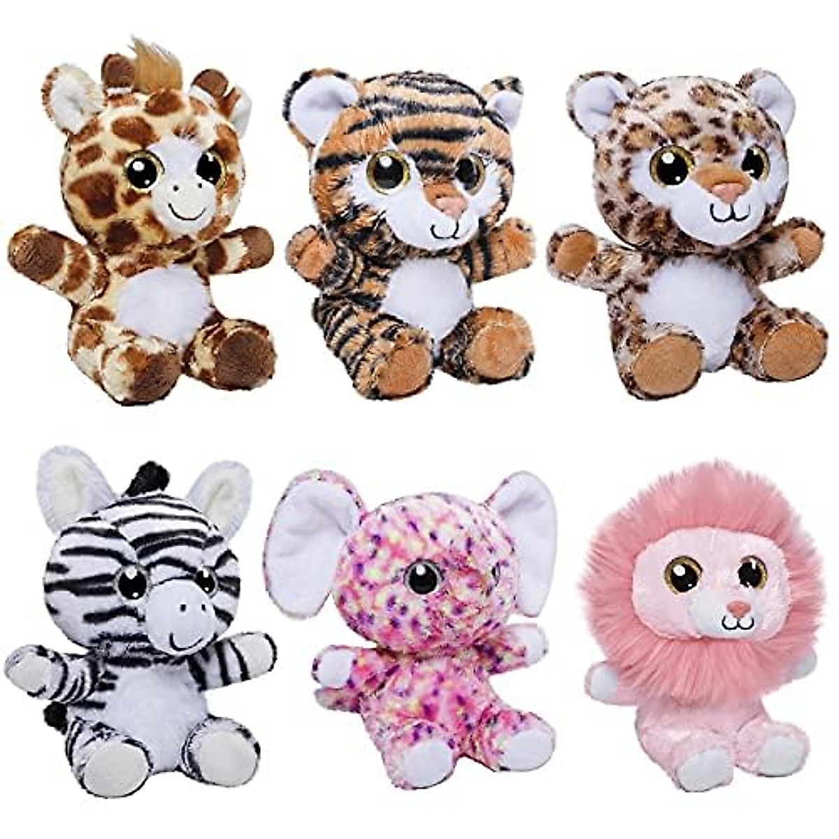 Nleio 7inch Stuffed Animals Forest Plush Toys, 6 Pieces Super Soft Jungle Animal Stuffed Toys Lion/Giraffe/Elephant/Tiger/Zebra/Leopard Safari Plush Animals for Babies Kids Toys Party Decorations