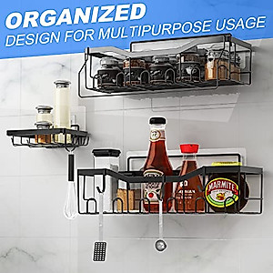 Shower Caddy,Adhesive Shower Organizer,Rustproof Stainless Steel Shower Shelves,Shower Shelf for Inside Shower, No Drilling Rustproof Bathroom Shower Caddy Basket Shelf with Soap Holder and 4 Hooks
