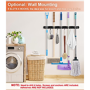 Broom Holder Over The Door-2PCS Drilling Free Mop and Broom Holder with 4 Over Door Hook, Metal Mop and Broom Holder Wall Mount Broom Storage Tool Organizer for Laundry Room Garage Kitchen Bathroom