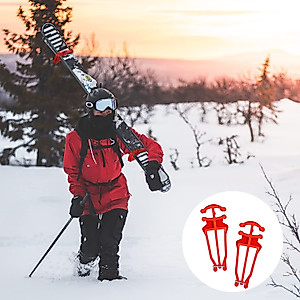 BOXOB Cross Country Skis and Poles Holder, Universal Ski Pole Clips Holder Ski Pole Carrier Ski Accessories, 1 Pair, Red