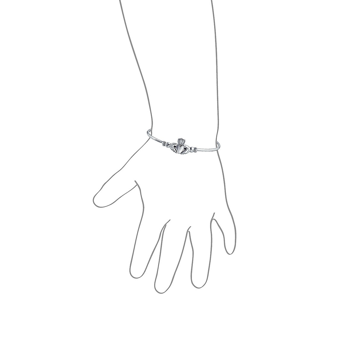 Bling Jewelry Traditional BFF Irish Lovers Heart Friendship Claddagh Bracelet Bangle For Women Teens Small Wrists 6.5 Inch Oxidized .925 Sterling Silver Adjustable