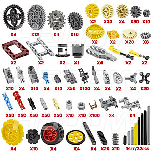 Habow 852pcs Technic-Parts Gears-Axle-Pin-Connector Compatible with Lego-Technic, Shock-Absorber Wheels Chain Link Frame Joints Differential Engine Kit. MOC Pieces for Toy Building Sets