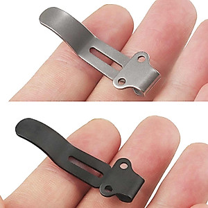 2 Pack Deep Carry Pocket Clips with 4 Pieces Screws, Stainless Steel Pocket Knife Clip Replacement for Benchmade Bugout 535 and More, Anodized Finish, Black and Stone Wash