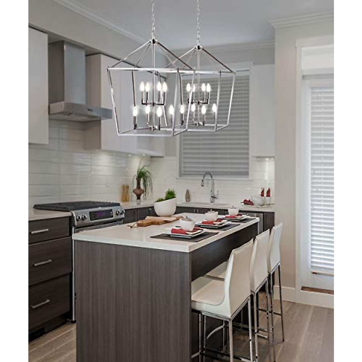 JONATHAN Y JYL7438C Pagoda Lantern Dimmable Adjustable Metal LED Pendant Classic Traditional Dining Room Living Room Kitchen Foyer Bedroom Hallway, 20 in, Chrome