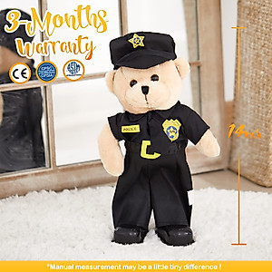 Houwsbaby 14" Electronic Police Teddy Bear Stuffed Animal Dancing Music Singing Waving Interactive Teddy Bear Plush Toy Presents for Kids Boys Girls Birthday