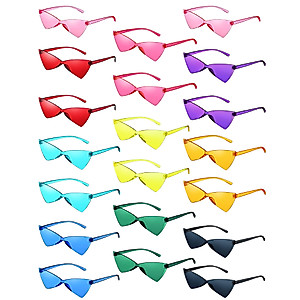 Konohan 20 Pairs Triangle Rimless Sunglasses for Women Candy Colored Transparent Glasses Mirrored Black Cat Sunglasses for Women Men Kids Glasses Halloween Cosplay Party Favor Supplies, 10 Colors