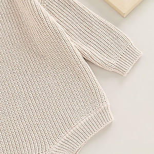 woshilaocai Baby Boy Girl Sweater Oversized Long Sleeve Romper Warm Crewneck Onesie CuteToddler Knitted Winter Clothes (12-24 Months,Cream)