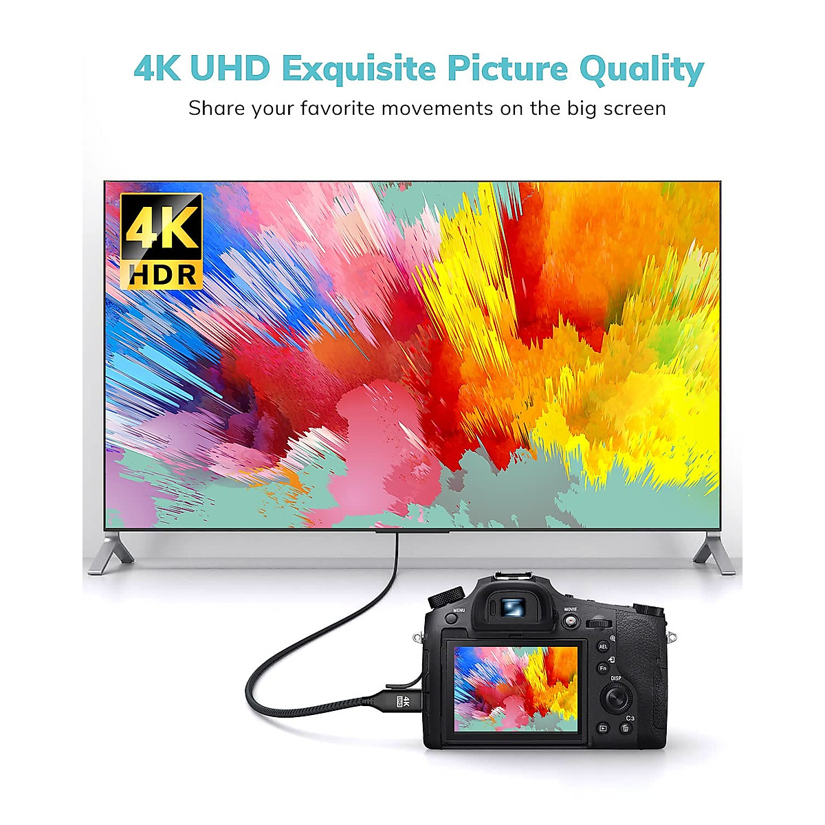 KELink Mini HDMI to HDMI Cable 6FT, [Aluminum Shell, Braided] High Speed 4K 60Hz HDMI 2.0 Cord, Compatible with Camera, Camcorder, Tablet and Graphics/Video Card, Laptop, Raspberry Pi Zero W