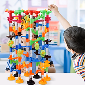 Gifts2U Marble Run Toy,168Pcs Educational Construction Maze Block Toy Set, STEM Learning Building Block Toy for Kids and Parent-Child Game(136 Translucent Plastic Pieces + 32 Glass Marbles)